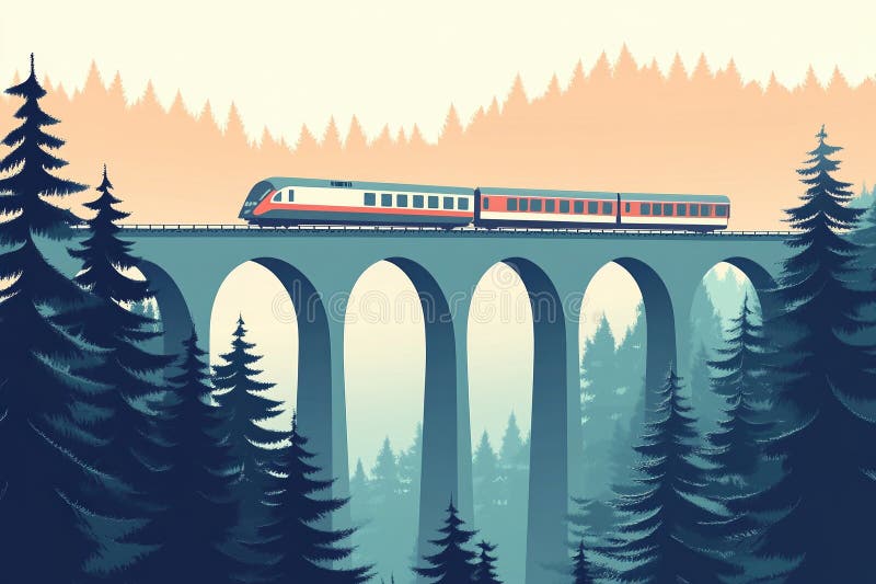 Modern Train Crossing Scenic Forest Bridge at Dusk Stock Photo - Image ...