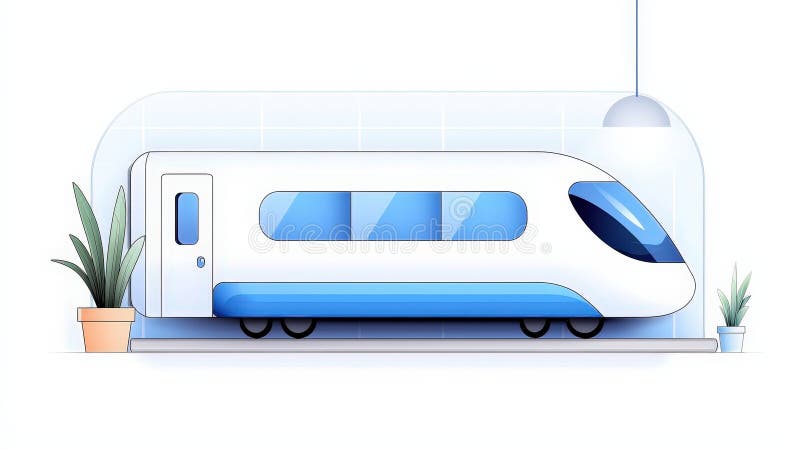 Modern Train Design in Minimalist Style with Indoor Plants and Soft ...