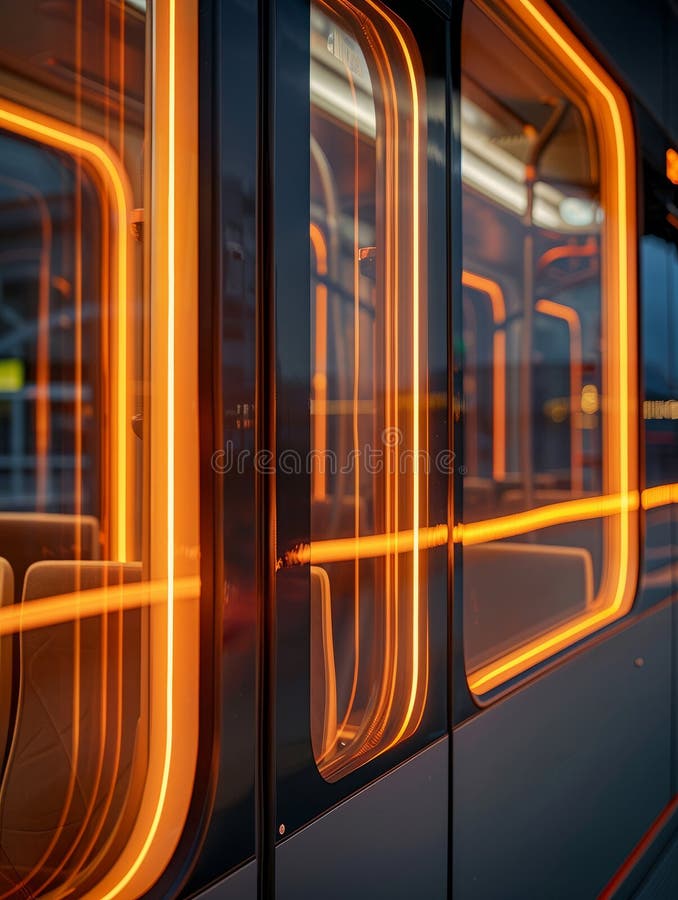 Modern Train with Illuminated Orange Windows at Night Stock Photo ...
