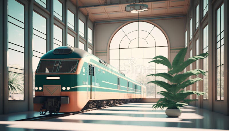Modern Train in the Interior of the Train Station. 3D Rendering Stock ...