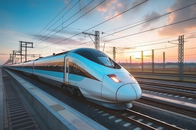 A Modern Train Moving in the Early Morning Stock Illustration ...