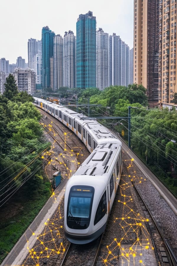 Modern Train Navigates Smart City Network, Transforming Urban ...
