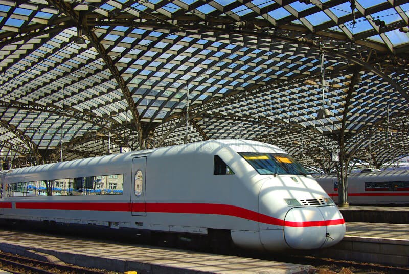 Modern Train on Railway Station in Europe. Stock Image - Image of ...