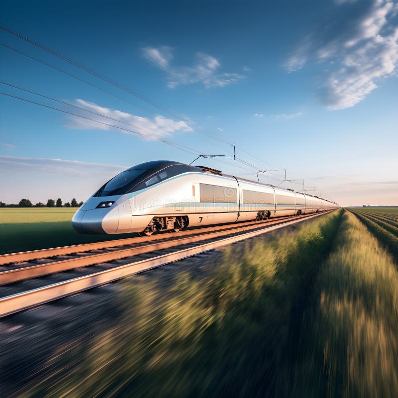 Modern Train Rushing through Country-side Landscape, Speed & Technology ...