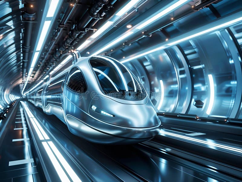 Modern Train Speeding through a Futuristic Tunnel Stock Illustration ...