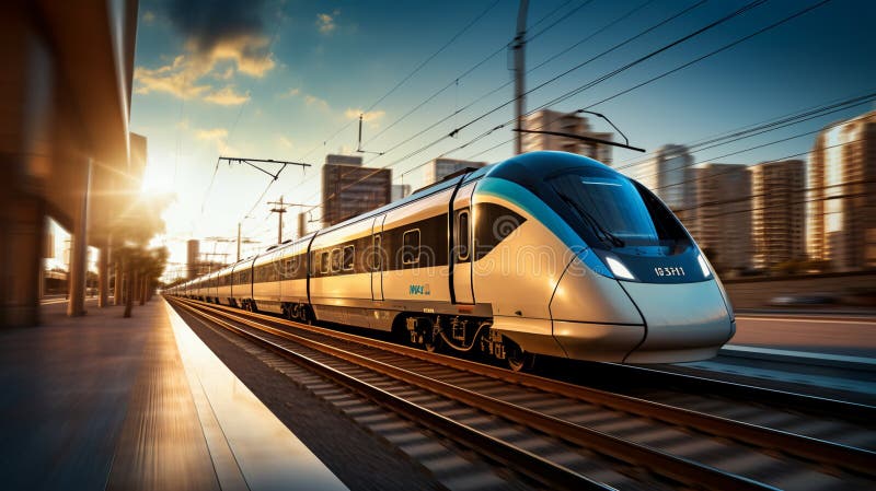 Modern Train Speeding through an Urban Landscape. AI Generative Stock ...