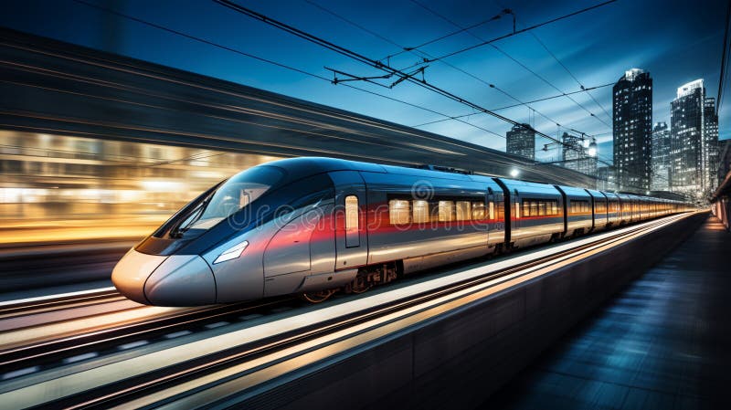 Modern Train Speeding through an Urban Landscape. AI Generative Stock ...