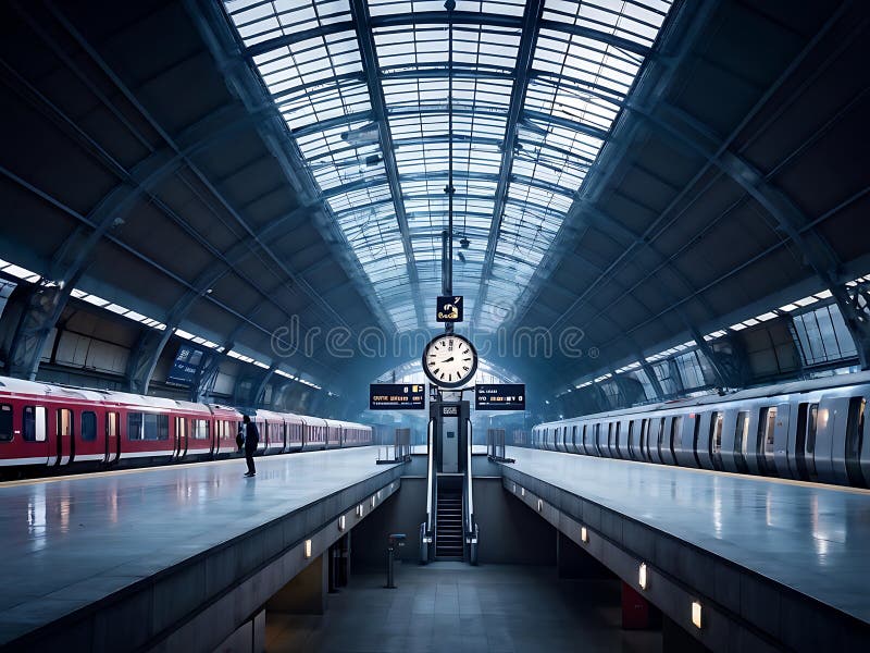 Modern Train Station with a Glass Ceiling Stock Illustration ...