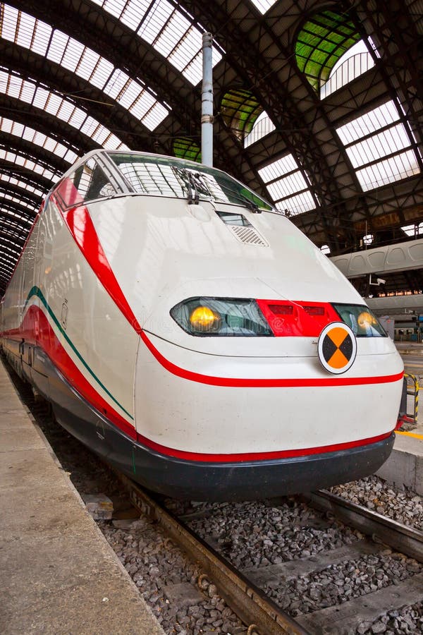Modern Train on Railway Station in Europe. Stock Image - Image of ...