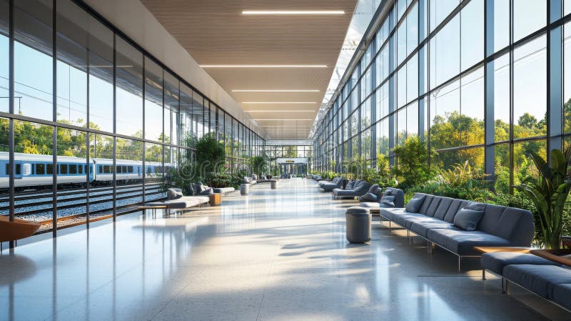 Modern Train Station Interior with Large Windows and Seating Stock ...