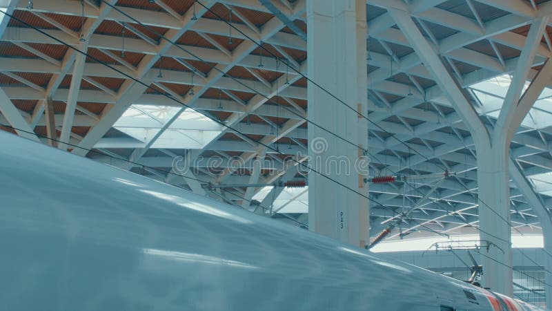 Modern Train Station Interior with Sleek Train Stock Footage - Video of ...