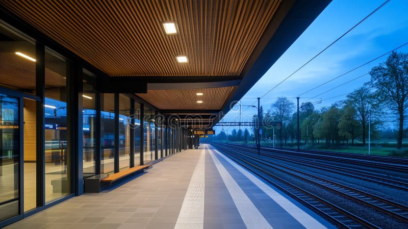 Modern Train Station Interior with Soft Lighting and an Empty Platform ...