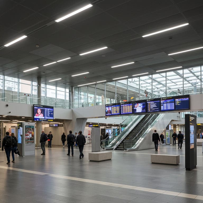 Modern Train Station Interior with a Spacious Hall. High Ceiling with ...