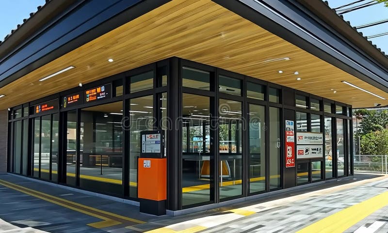 Modern train station kiosk stock video. Video of facility - 372300879