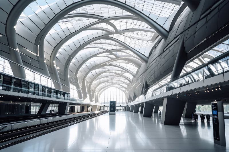 Modern Train Station, with Sleek Lines and High-tech Features, Bustling ...