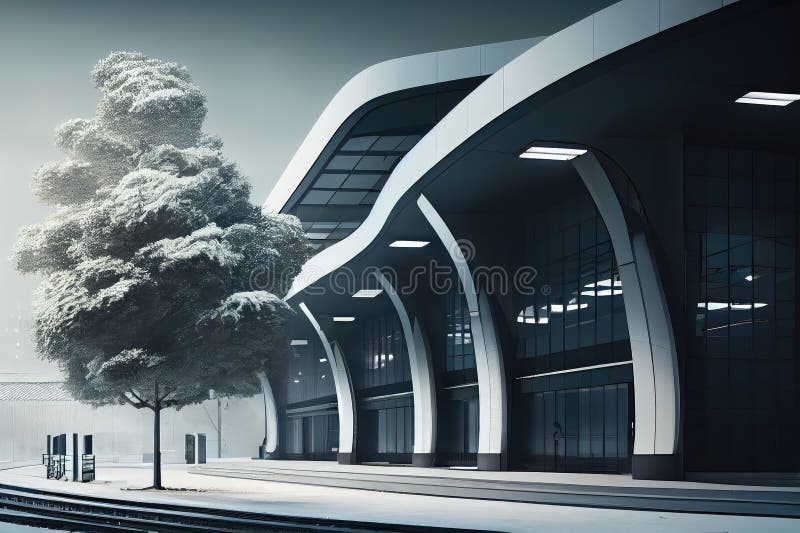 Modern Train Station, with Sleek and Minimalist Design Elements, that ...