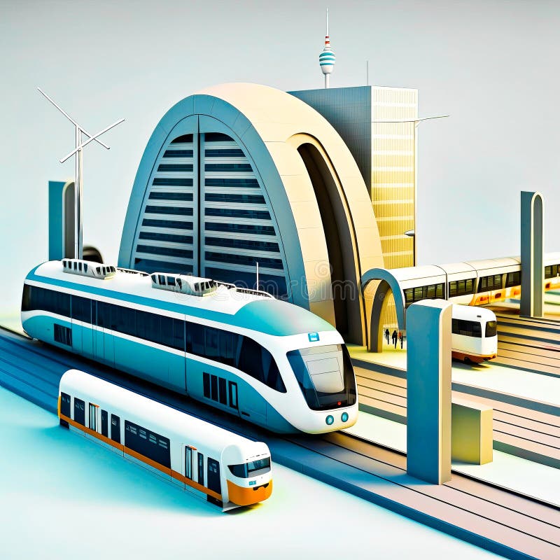 Modern Train Station with Two Trains on the Tracks Generative AI Stock ...