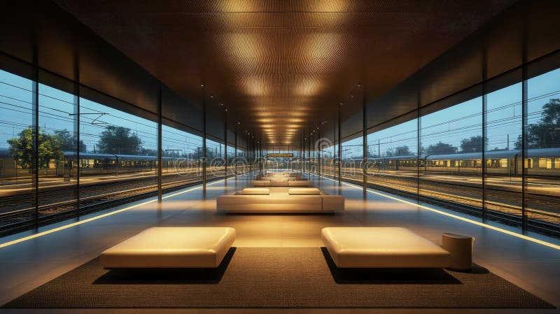 Modern Train Station Waiting Area with Large Windows and Seating Stock ...