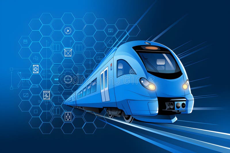 Modern Train Surrounded by Hexagonal Matrix, Blending Transportation ...