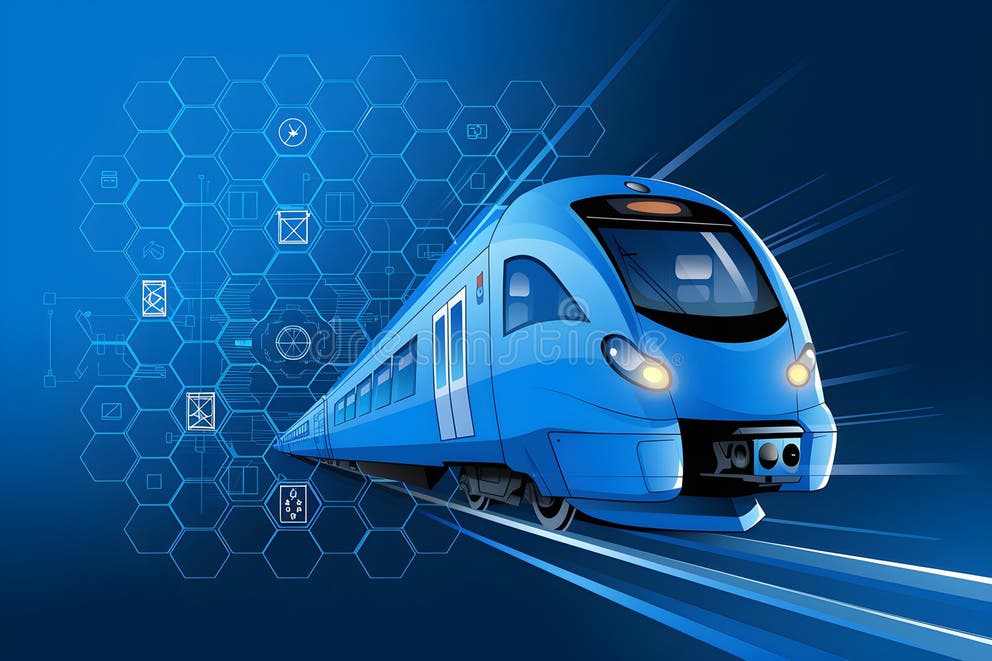 Modern Train Surrounded by Hexagonal Matrix, Blending Transportation ...