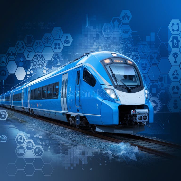 Modern Train Surrounded by Hexagonal Matrix, Blending Transportation ...