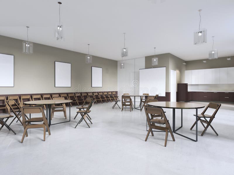 Modern Training Room with Brown Furniture and Olive Walls Stock ...