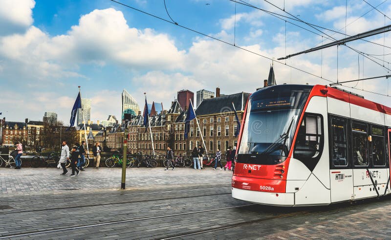 Modern Tram in a Center Historical Part of Hague Editorial Stock Photo ...