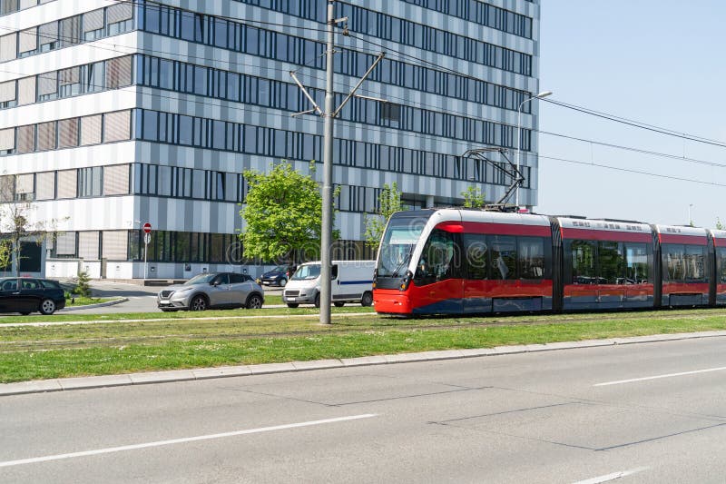 Modern Tram on the City Street Stock Image - Image of tram, tramway ...