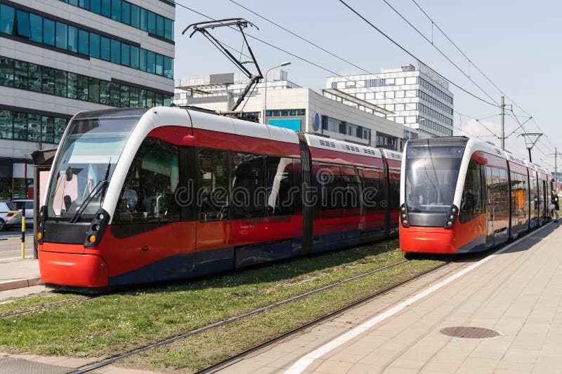 Modern Tram on the City Street Stock Photo - Image of europe, modern ...