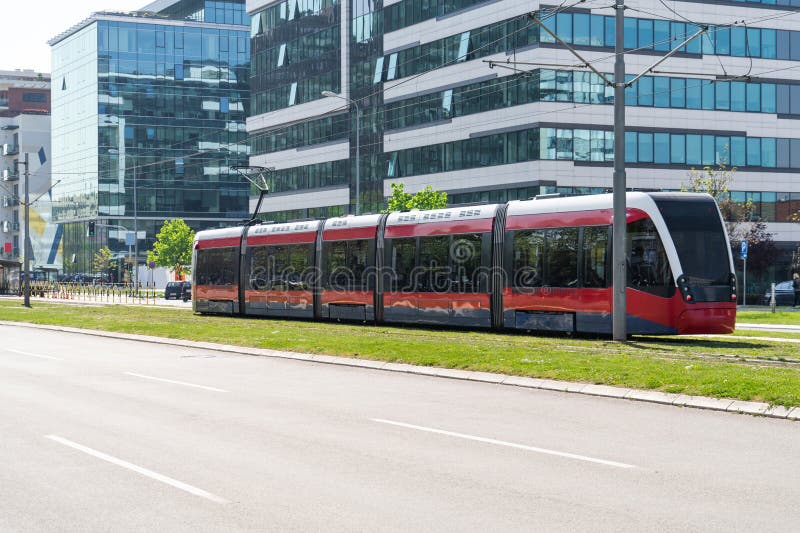 Modern Tram on the City Street Stock Image - Image of railway ...