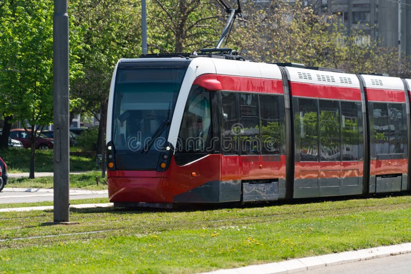 Modern Tram on the City Street Stock Photo - Image of route, transport ...