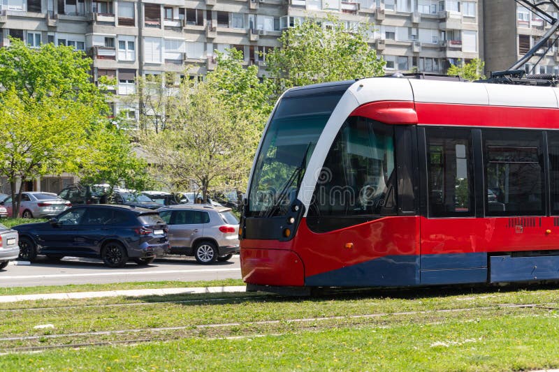 Modern Tram on the City Street Stock Image - Image of europe, modern ...