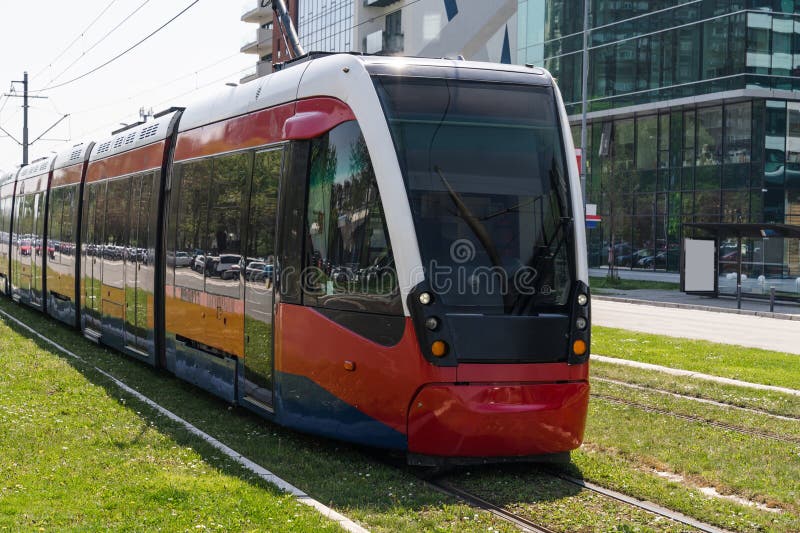 Modern Tram on the City Street Stock Photo - Image of downtown ...