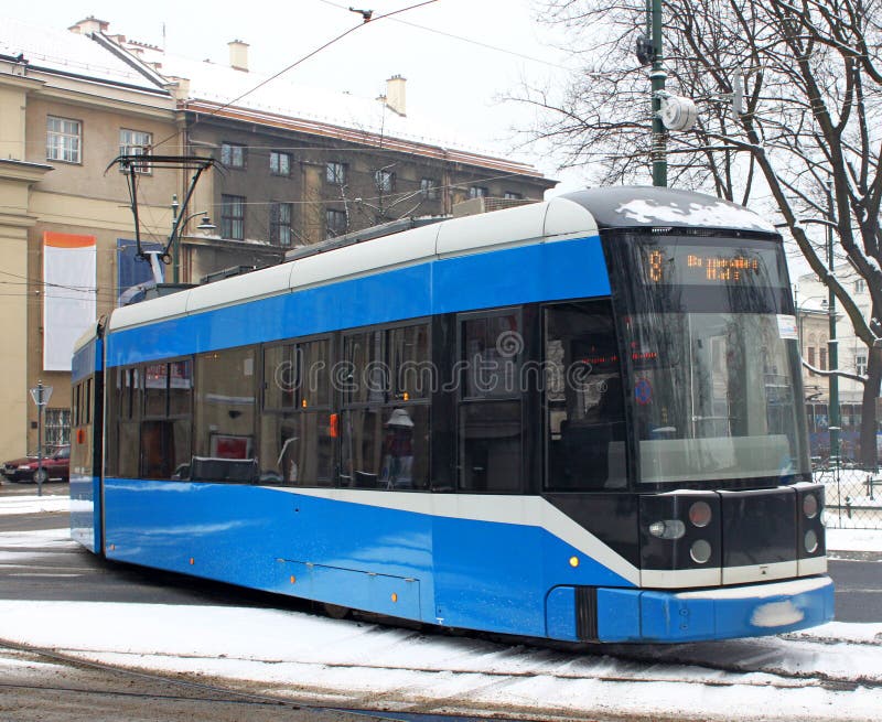 Modern tram in Krakow stock photo. Image of facades, famous - 19812878