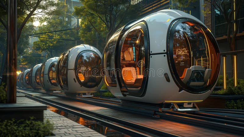 A Modern Tram Rides Along City Streets Stock Illustration ...