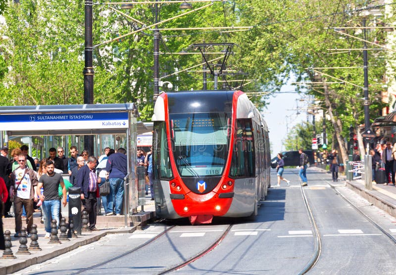 Modern tram editorial image. Image of beyoglu, road, poles - 60663960