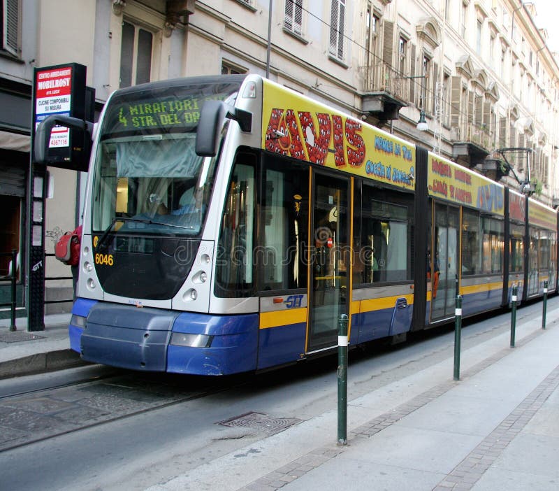 Modern Tram in Turin Italy editorial stock image. Image of train - 46525784
