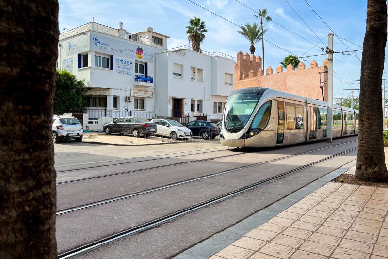 A Modern Tramway Passing on the Road in Rabat Editorial Photography ...