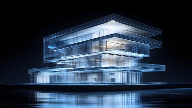 Modern Transparent Architecture Design with Illuminated Multi-level ...