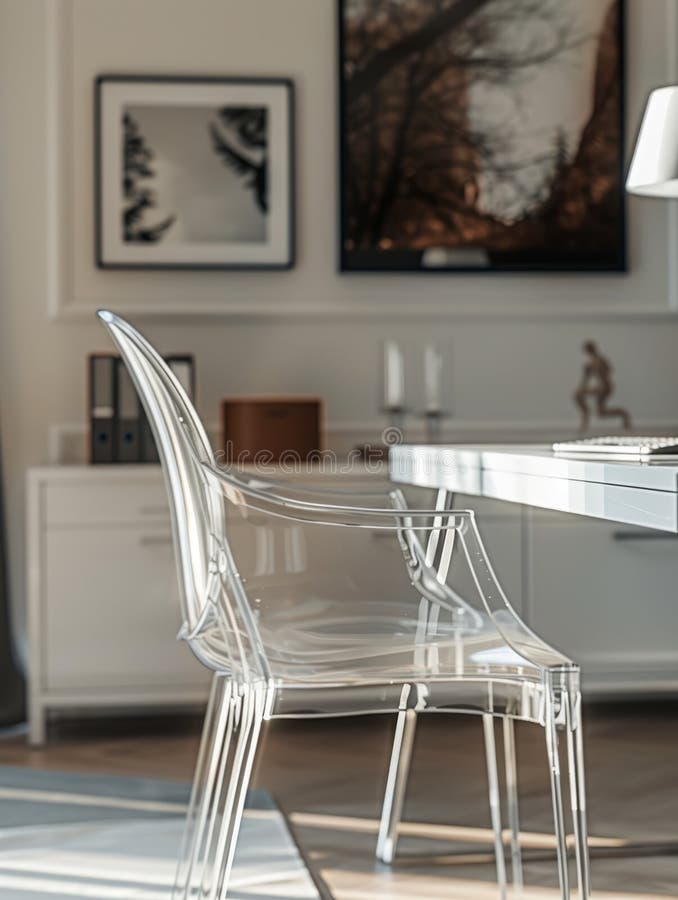 Modern, Transparent Chair in a Chic Home Workspace. Stock Photo - Image ...
