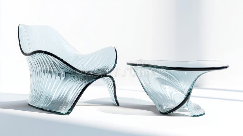 Modern Transparent Chair and Table Set with Fluid Design Stock ...