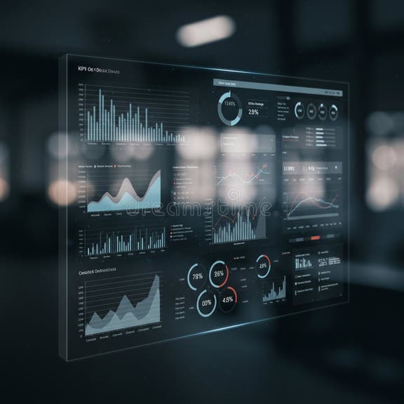 A Modern, Transparent Digital Interface Displays Various Data Visualizations, Including Stock ...
