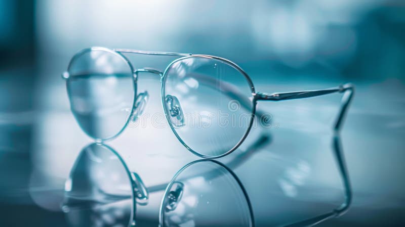 Modern Transparent Eyeglasses on Reflective Surface Stock Image - Image ...