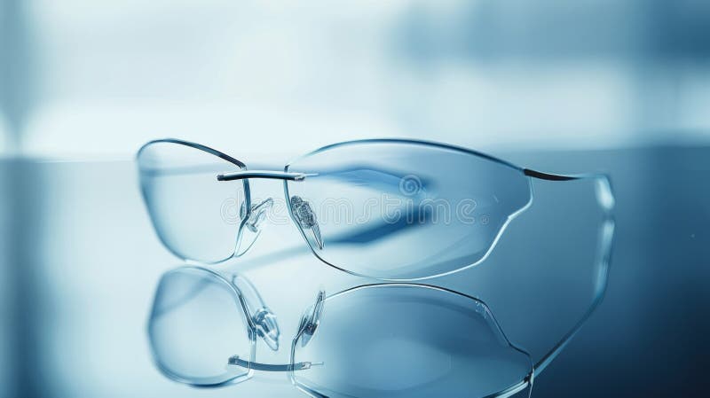 Modern Transparent Eyeglasses on Reflective Surface Stock Photo - Image ...