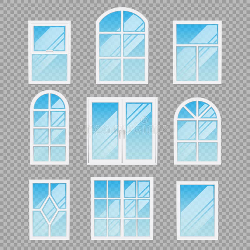 Modern Transparent Windows Different Forms Realistic Vector Set Stock ...