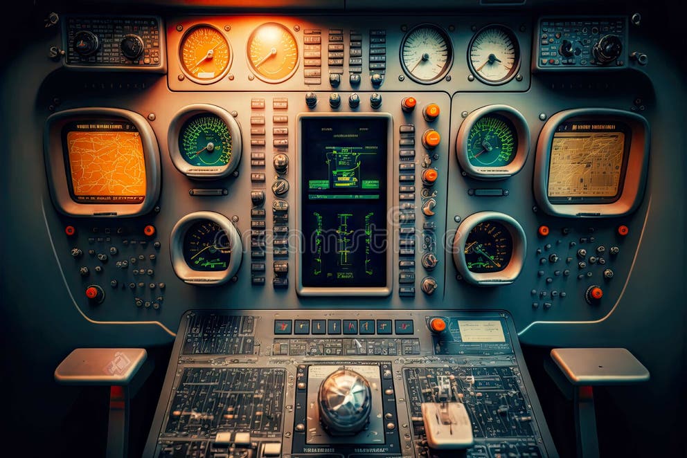 Modern Transport Control Panels in Airplane Cockpit Stock Illustration ...