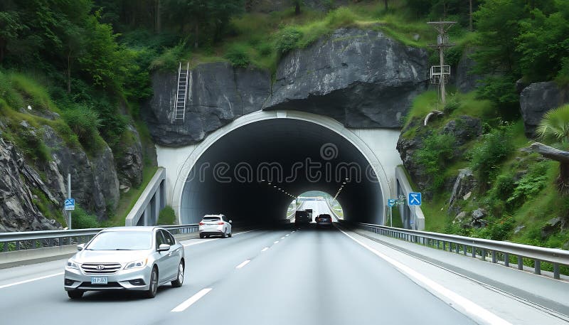 Tunnel Entrance with Cars Driving in, Transportation Infrastructure and ...