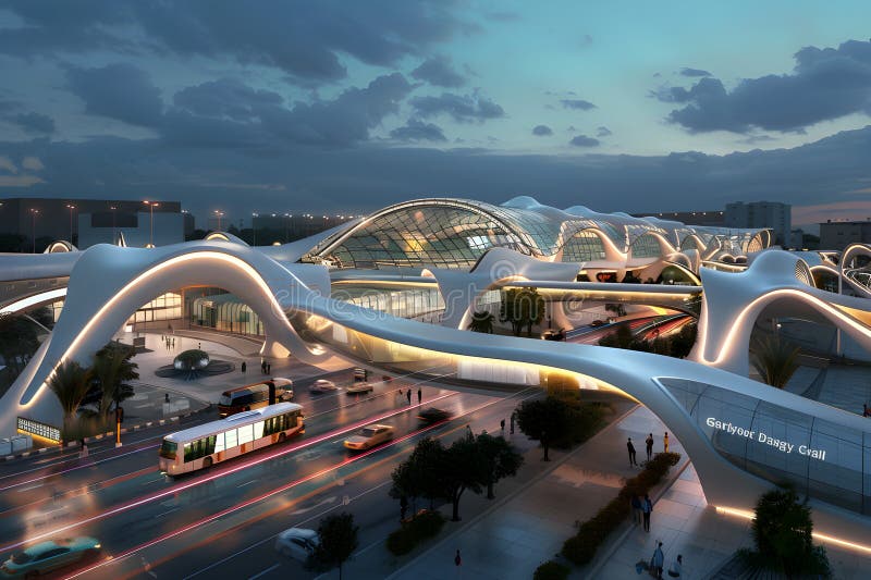 Modern Transportation Hub Featuring Sleek Architecture and Vibrant ...