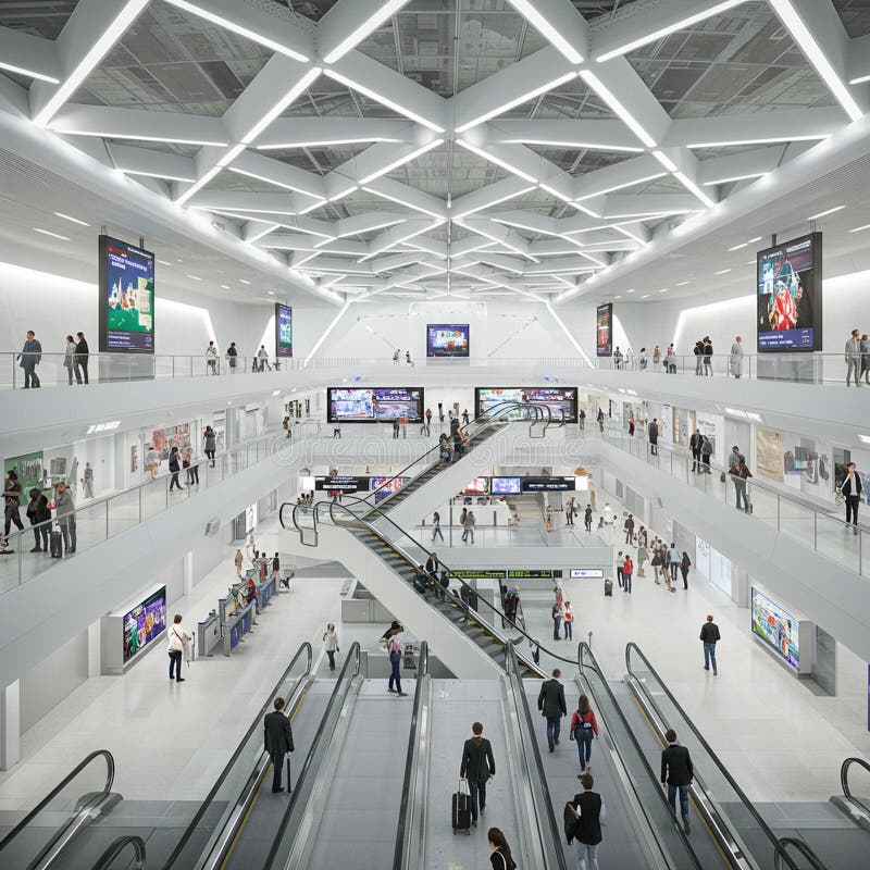 Modern Transportation Hub Interior with a Multi-level Design ...