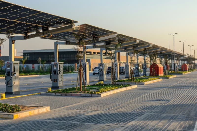 Modern Transportation Hub with Solar Panel Electric Vehicle Charging ...